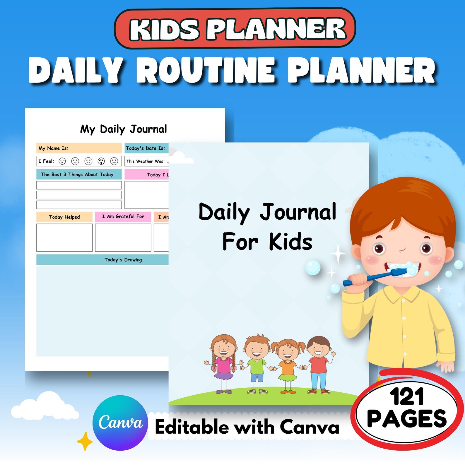 Kids Daily Routine Planner Printable Schedule Chore Chart & Tasks ...