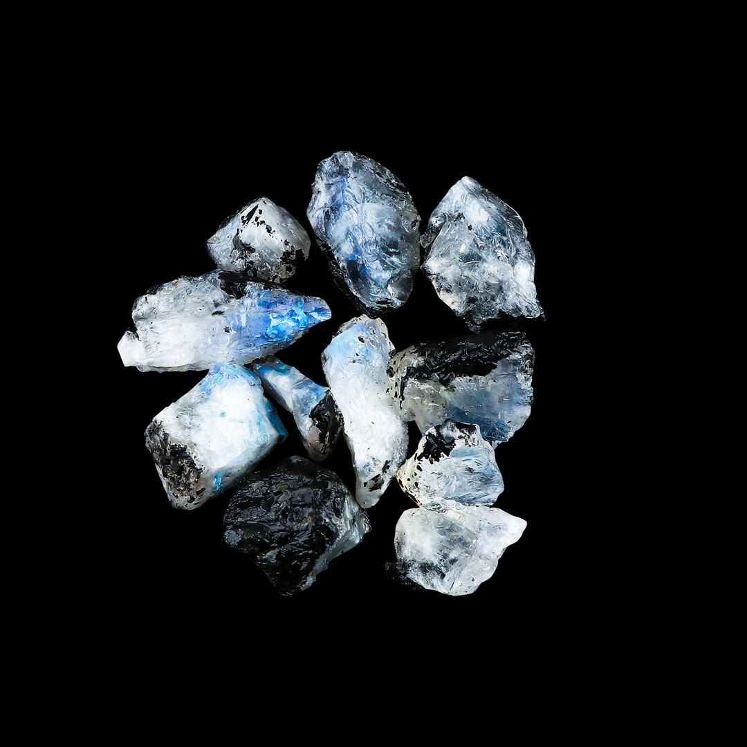 Natural Blue Moonstone Raw Gemstone Lot, Tourmalated Moonstone Loose ...