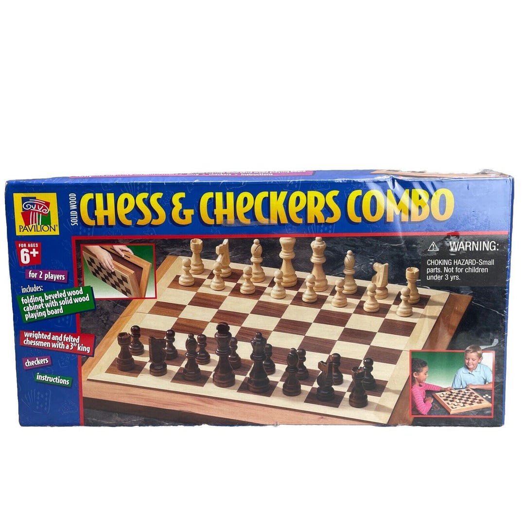 Vtg 1999 Pavilion Solid Wood Chess & Checkers Combo Folding Board Case ...