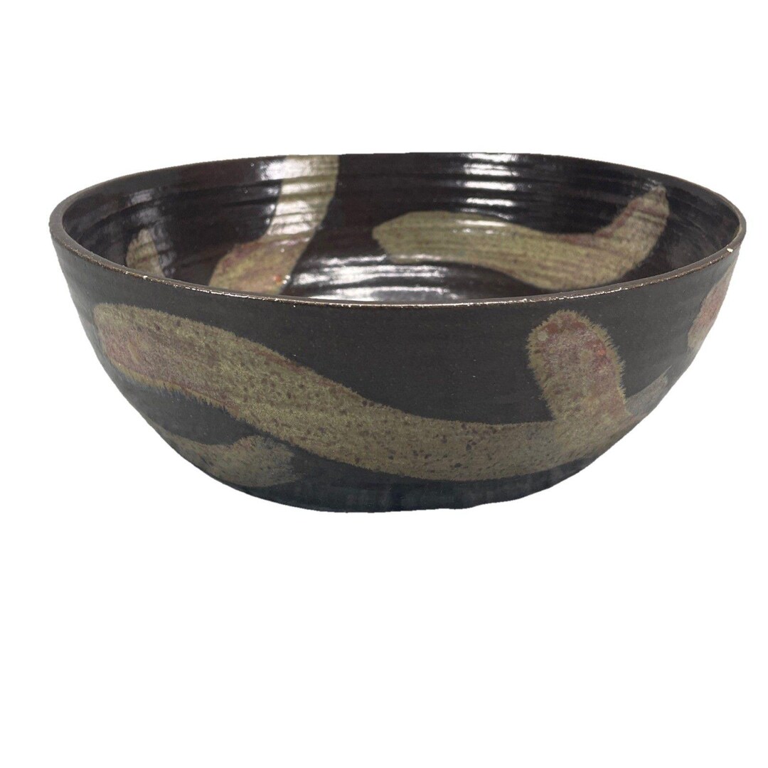 VTG Art Pottery Bowl Circa 1970+ Stoneware Earth Tone Glaze Signed "l ...