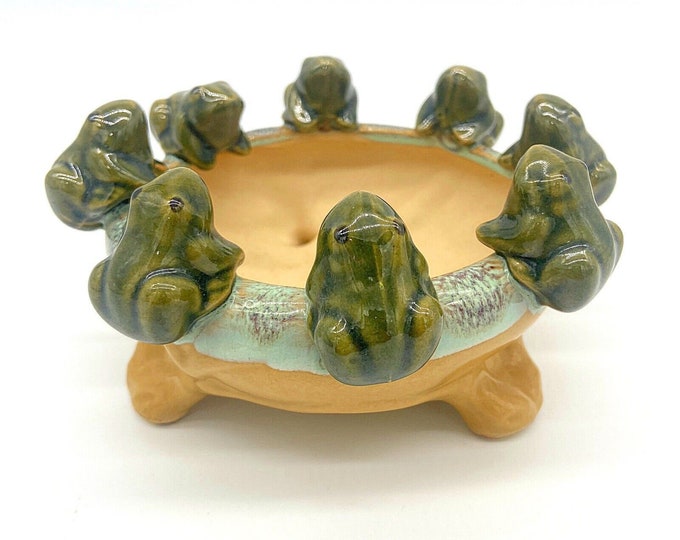 Vintage Majolica Frog Footed Planter Bowl Dish Ceramic 8 Frogs Sitting ...