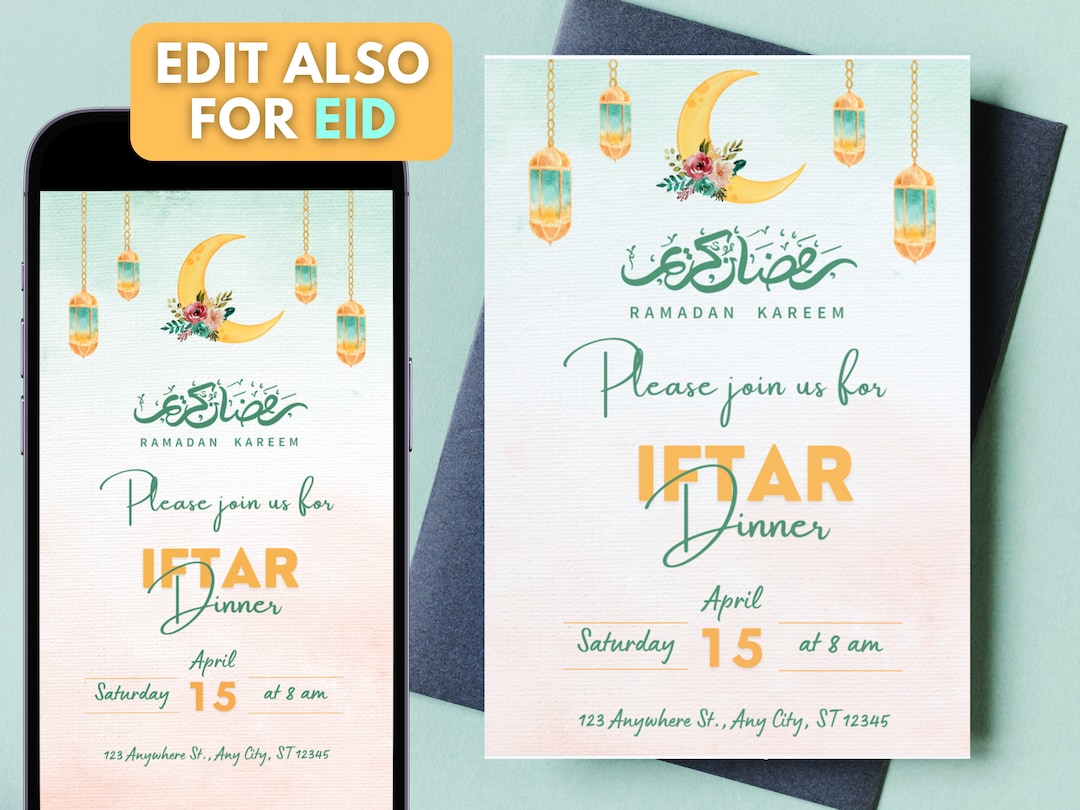 Editable Eid Party Invitation Template, Eid Invite, Iftar Party ...