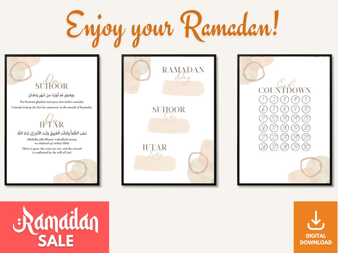 Ramadan Printable Set: Dua, Fasting, Iftar, Suhoor, Eid Countdown ...
