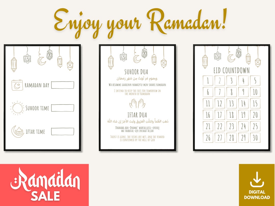 Ramadan Printable Set: Fasting Dua Calendar, Iftar Time Plan (digital ...
