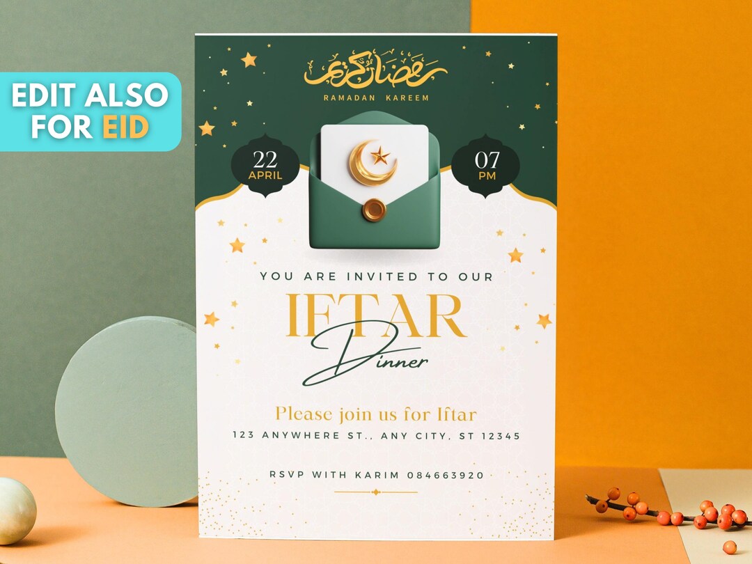 Editable Eid Party Invitation Template, Eid Invite, Iftar Party ...
