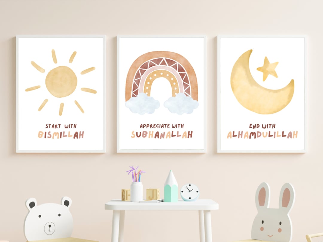 Set Islamic Wall Art Prints for Kids Children, Muslim Nursery Print ...