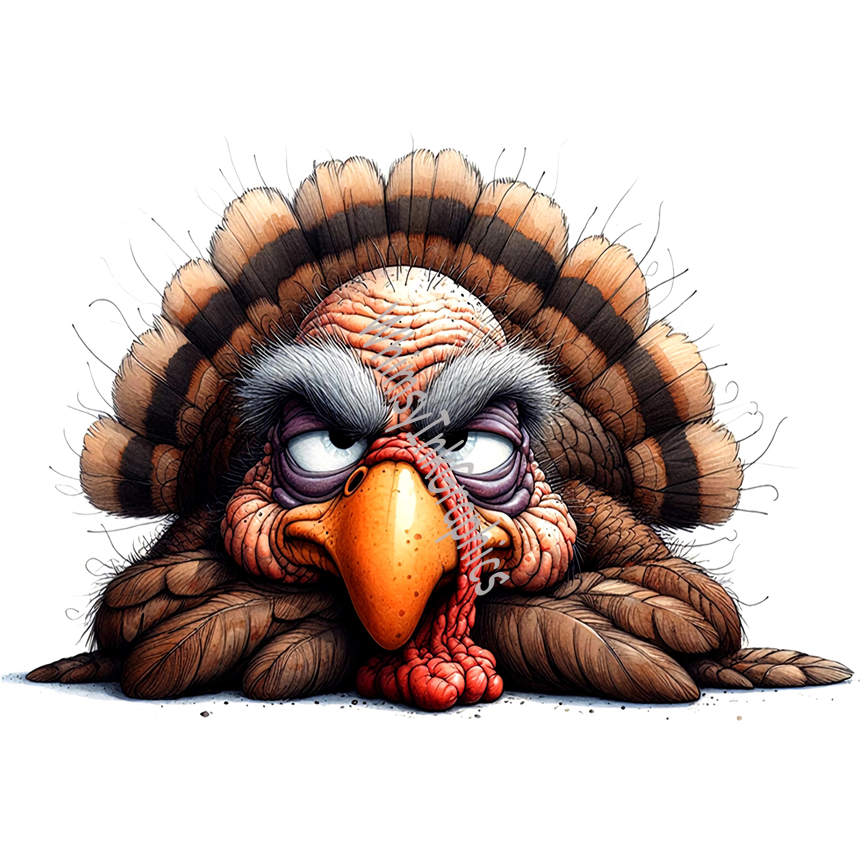 Funny Grumpy Turkey Birds Clip Art: 20 JPG White Background Digital ...