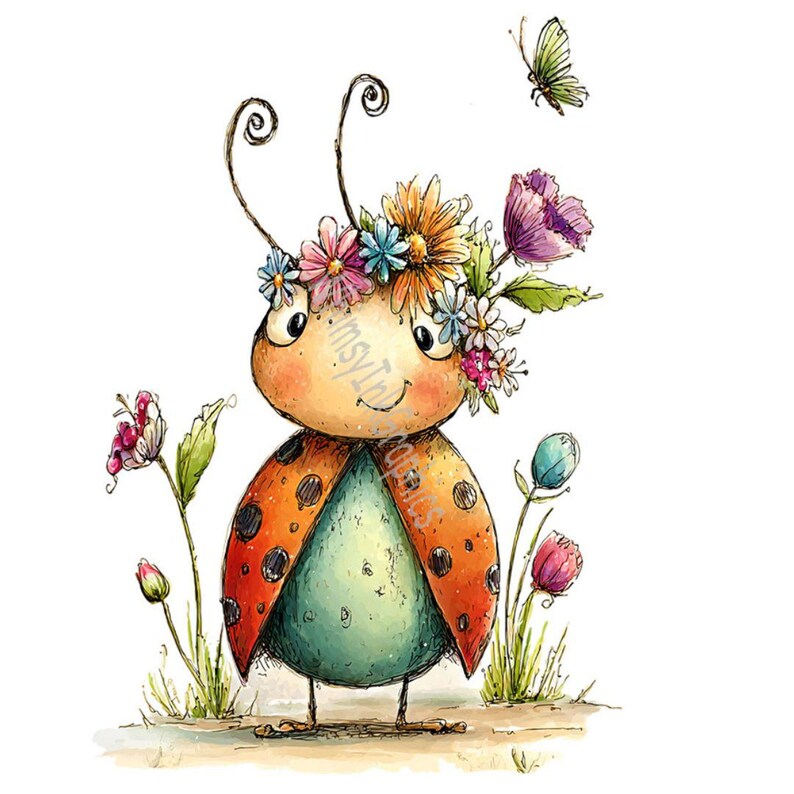 Whimsical Garden Bugs Clipart: 18 JPG Funny Insects, White Background ...