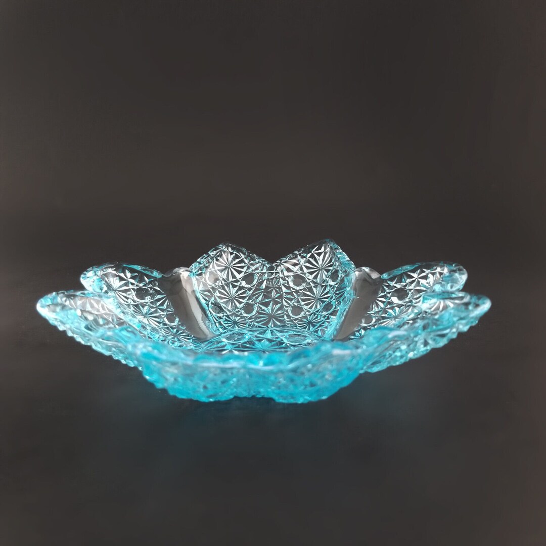 LG Wright Blue Daisy Button Panel Glass Bowl Plate 5.5d EAPG Trinket ...