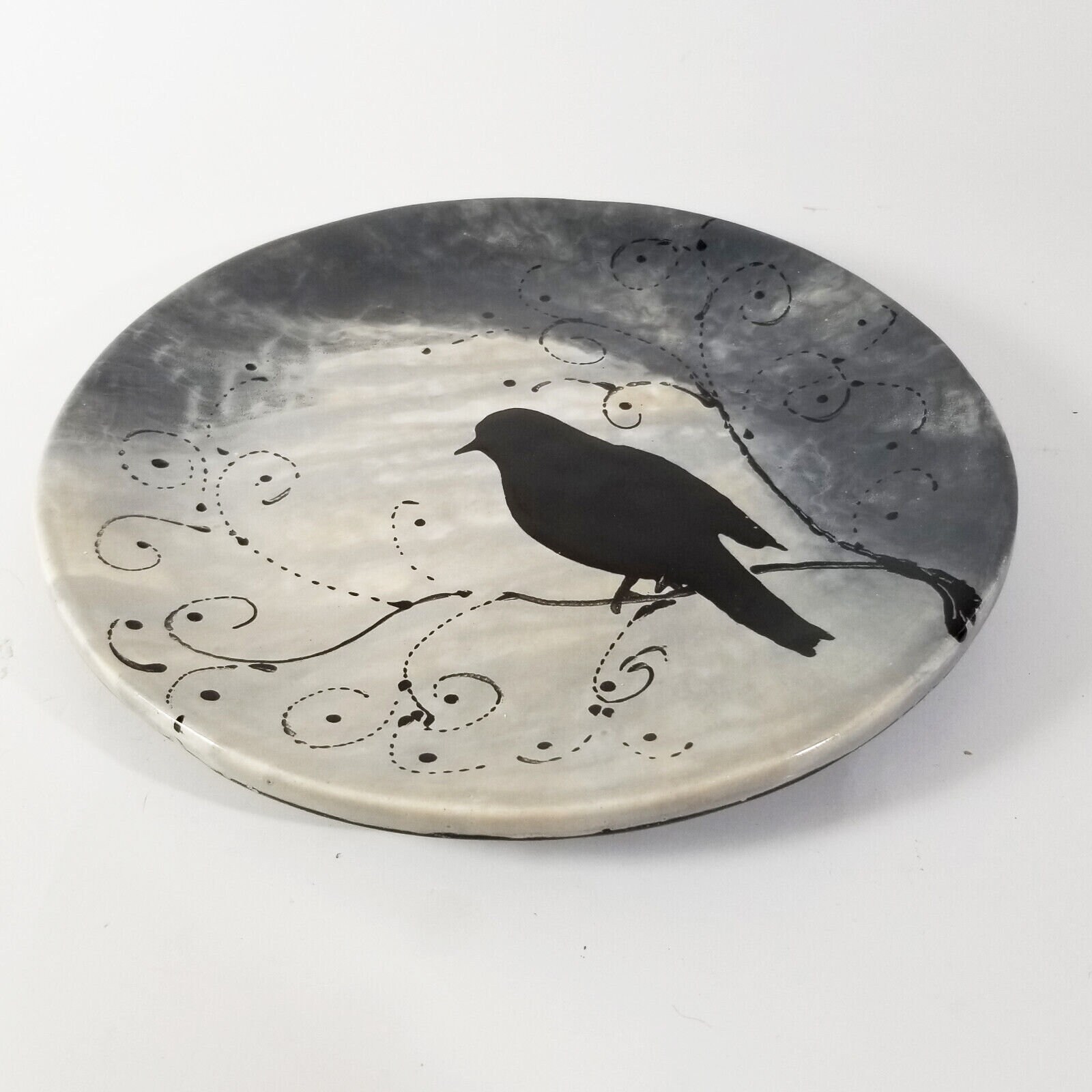 Studio Art Pottery Plate Black Raven Crow Blackbird Ceramic Painted ...