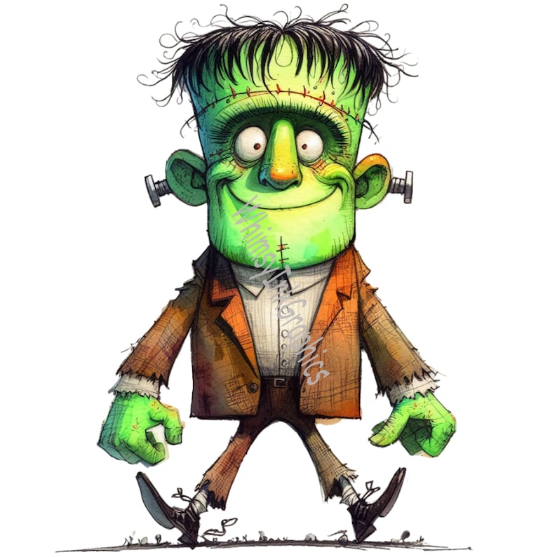 Quirky Frankenstein Monster Clip Art: 22 JPG White Background Digital ...