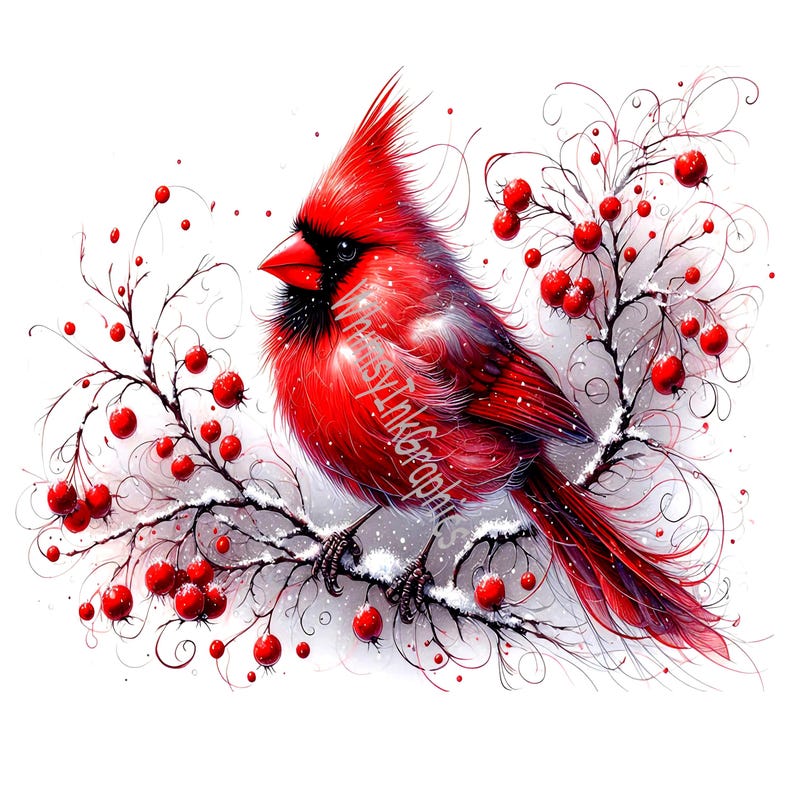 Whimsical Red Cardinal Bird Clipart 24 JPG White Background Digital ...