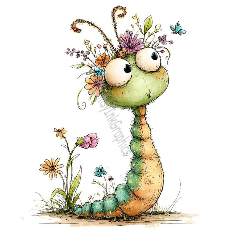 Whimsical Garden Bugs Clipart: 18 JPG Funny Insects, White Background ...