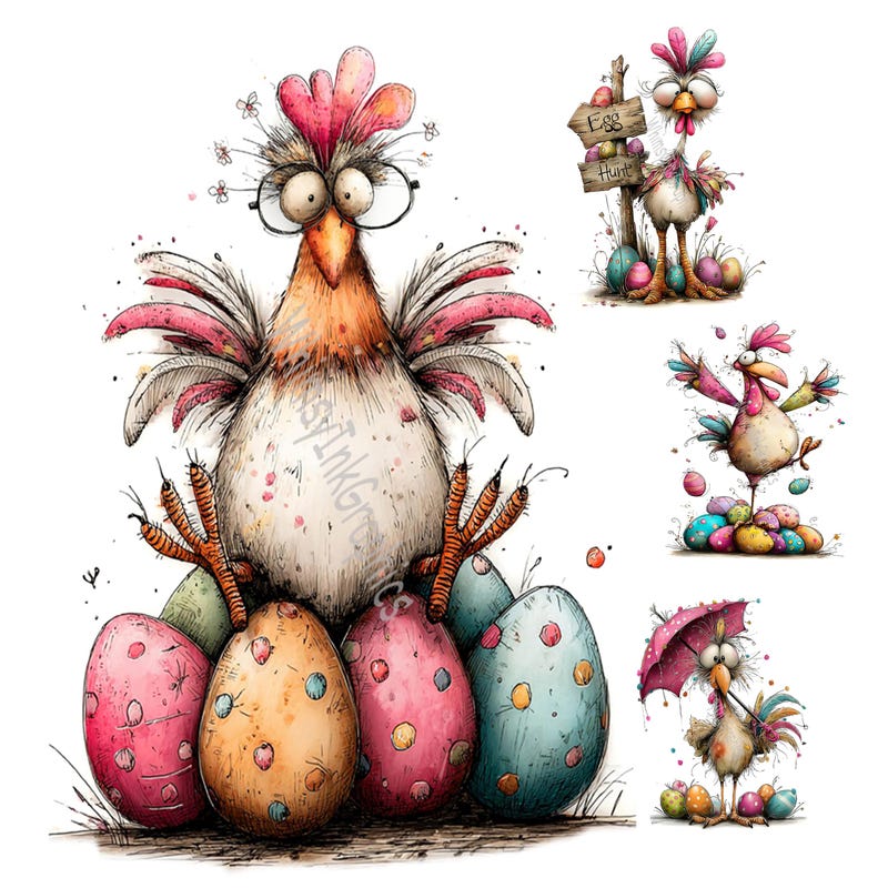 Easter Chicken Cartoon - Etsy UK