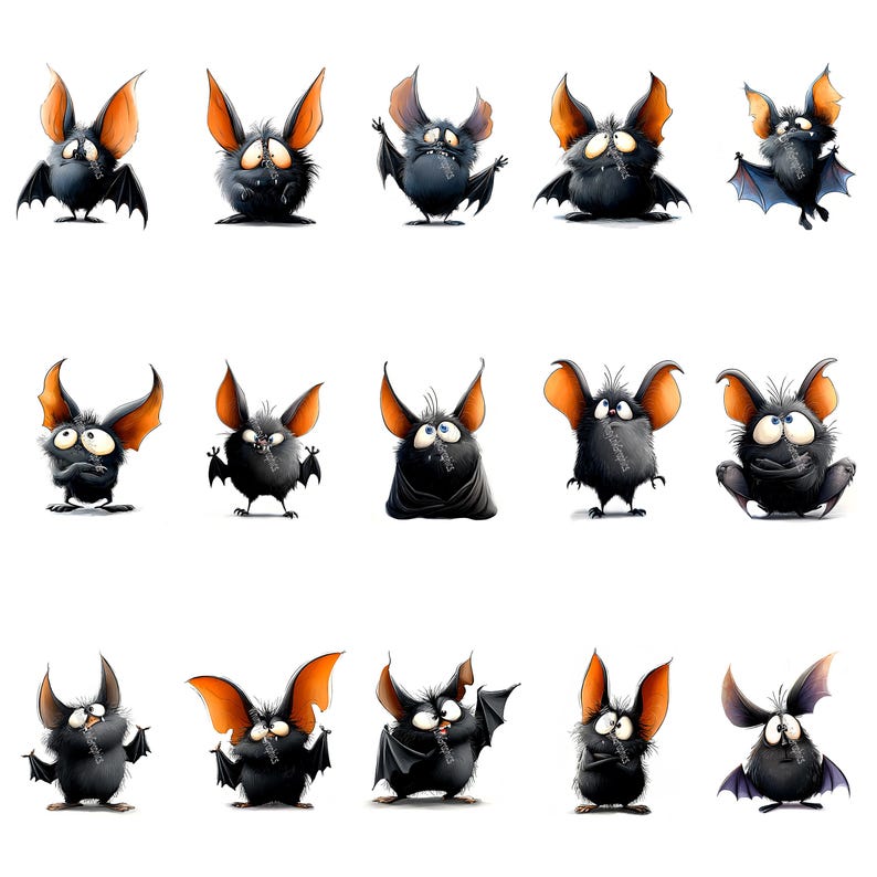 Funny Halloween Bats Clip Art: 15 JPG White Background Digital Download ...