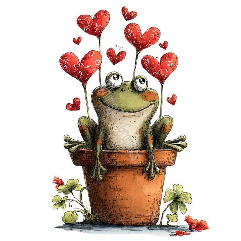 Funny Frog Valentine Clipart: Love Hearts Graphics (digital Download ...