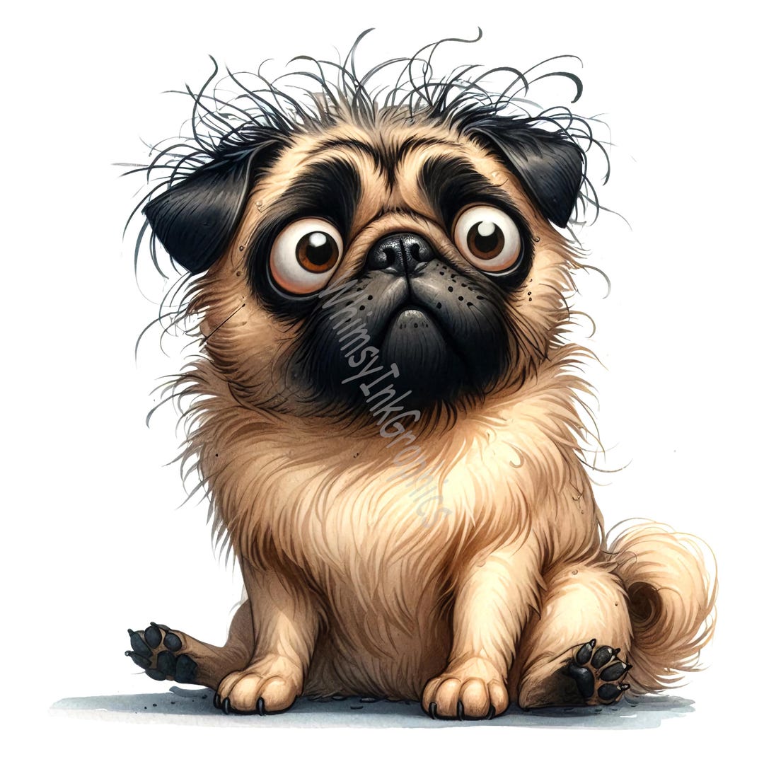 Funny Quirky Pug Dog Clip Art: 10 JPG White Background Digital Download ...