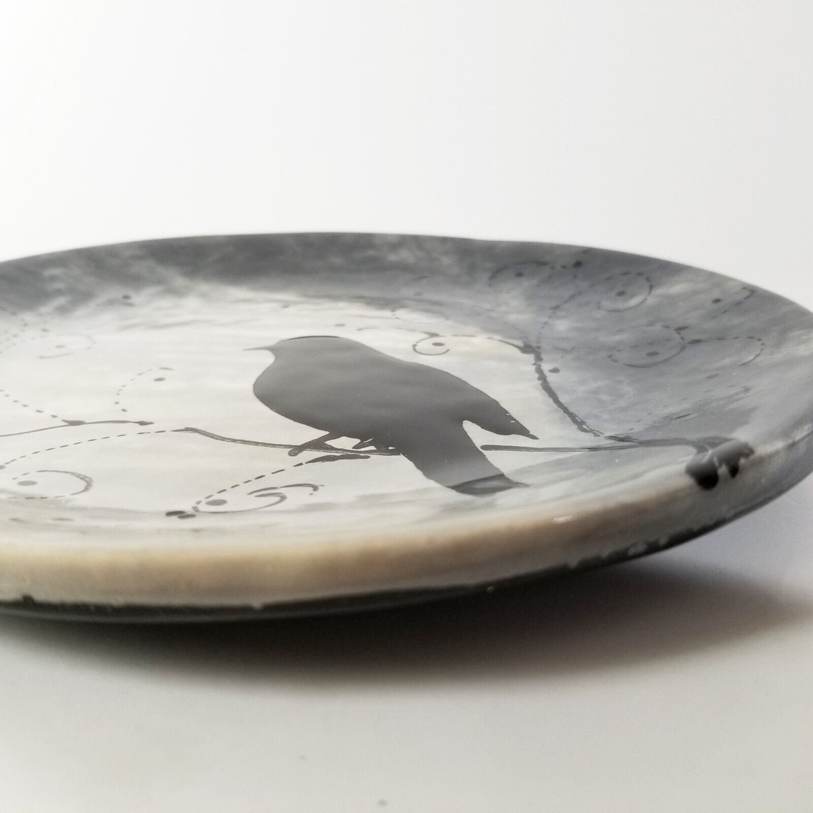 Studio Art Pottery Plate Black Raven Crow Blackbird Ceramic Painted ...