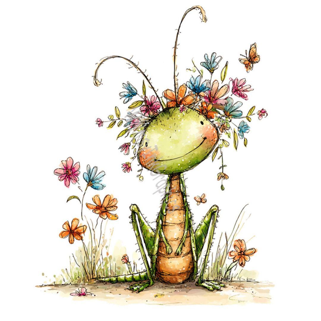 Whimsical Garden Bugs Clipart: 18 JPG Funny Insects, White Background ...