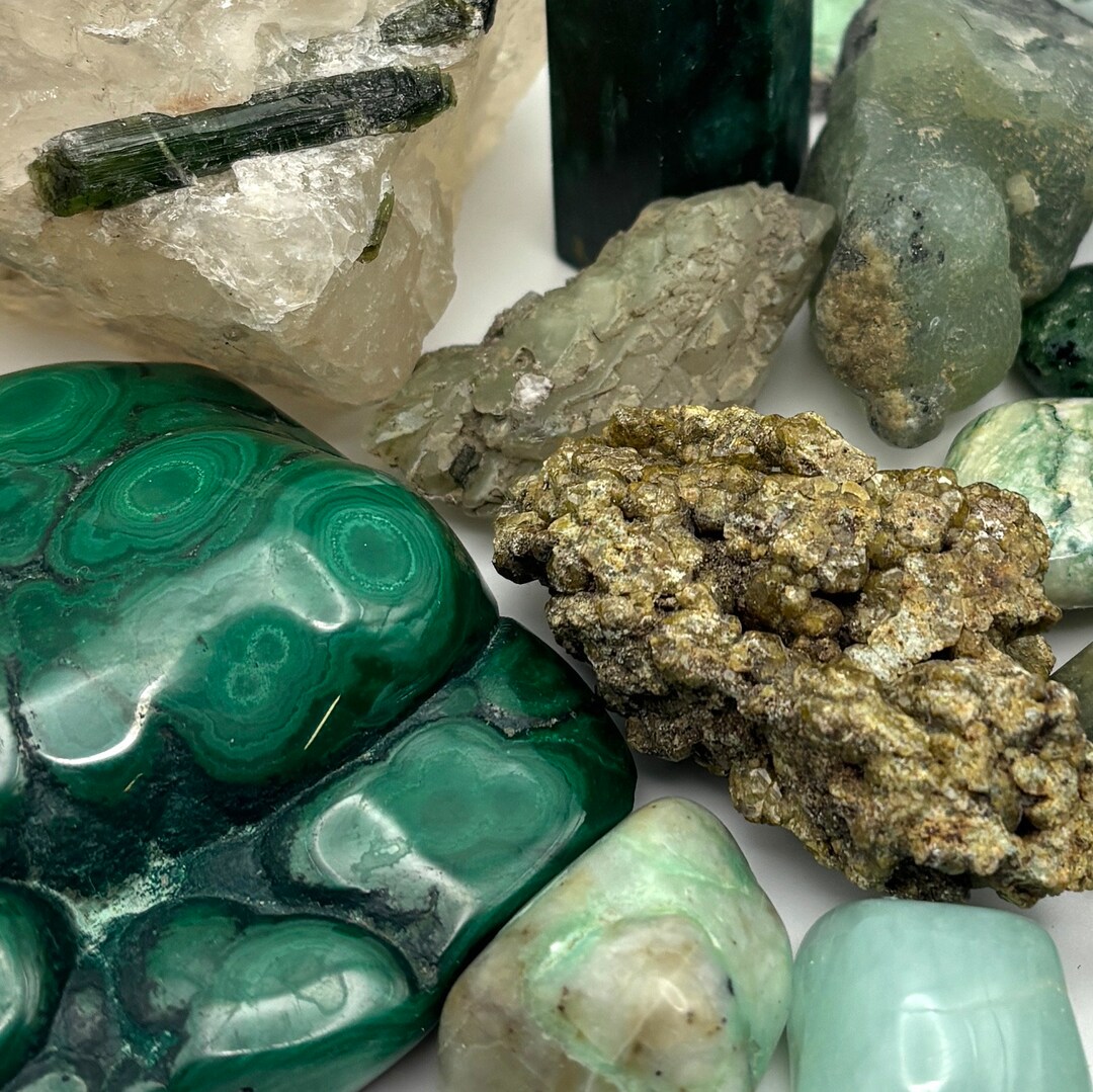 GREEN Crystal Gift Set, Raw Polished and Tumbled Crystals, Prehnite ...