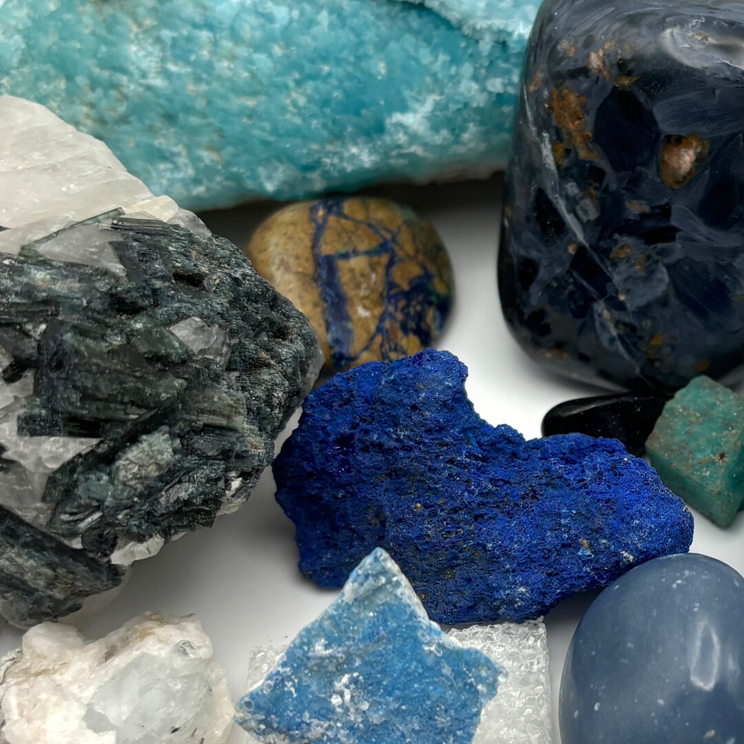 BLUE Crystal Gift Set, Raw Polished and Tumbled Crystals, Azurite ...
