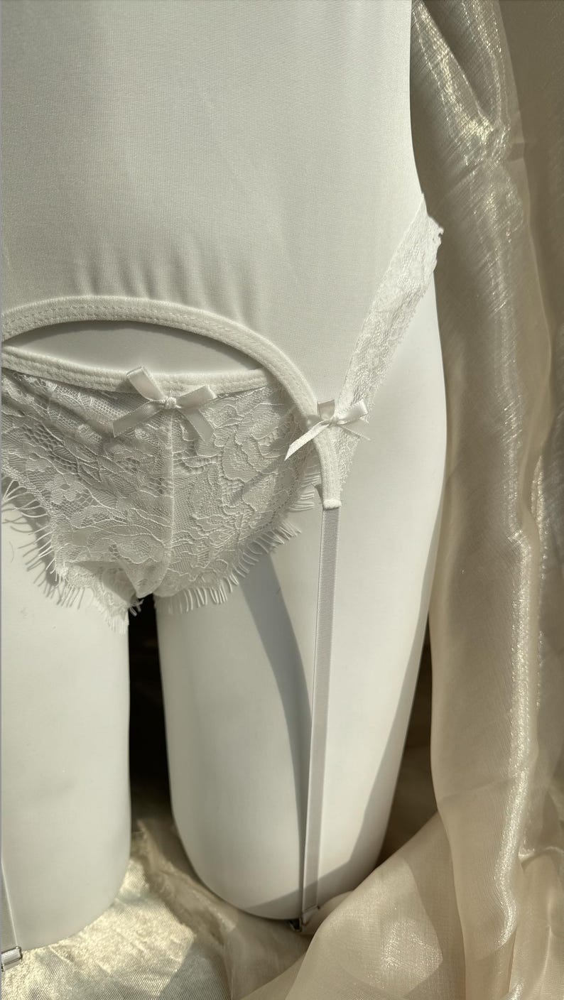 White Lace Bustier Lingerie Set Etsy