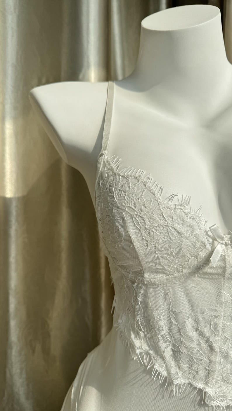White Lace Bustier Lingerie Set Etsy