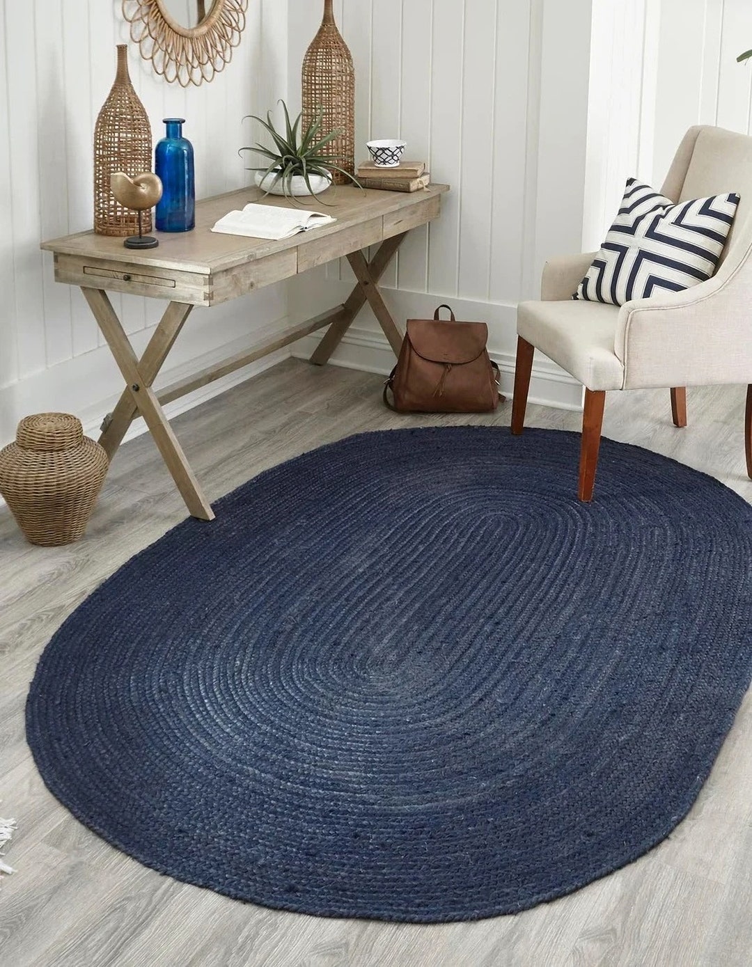 Natural Blue Oval Rug,indian Braided Vintage Area Rug,indian ...