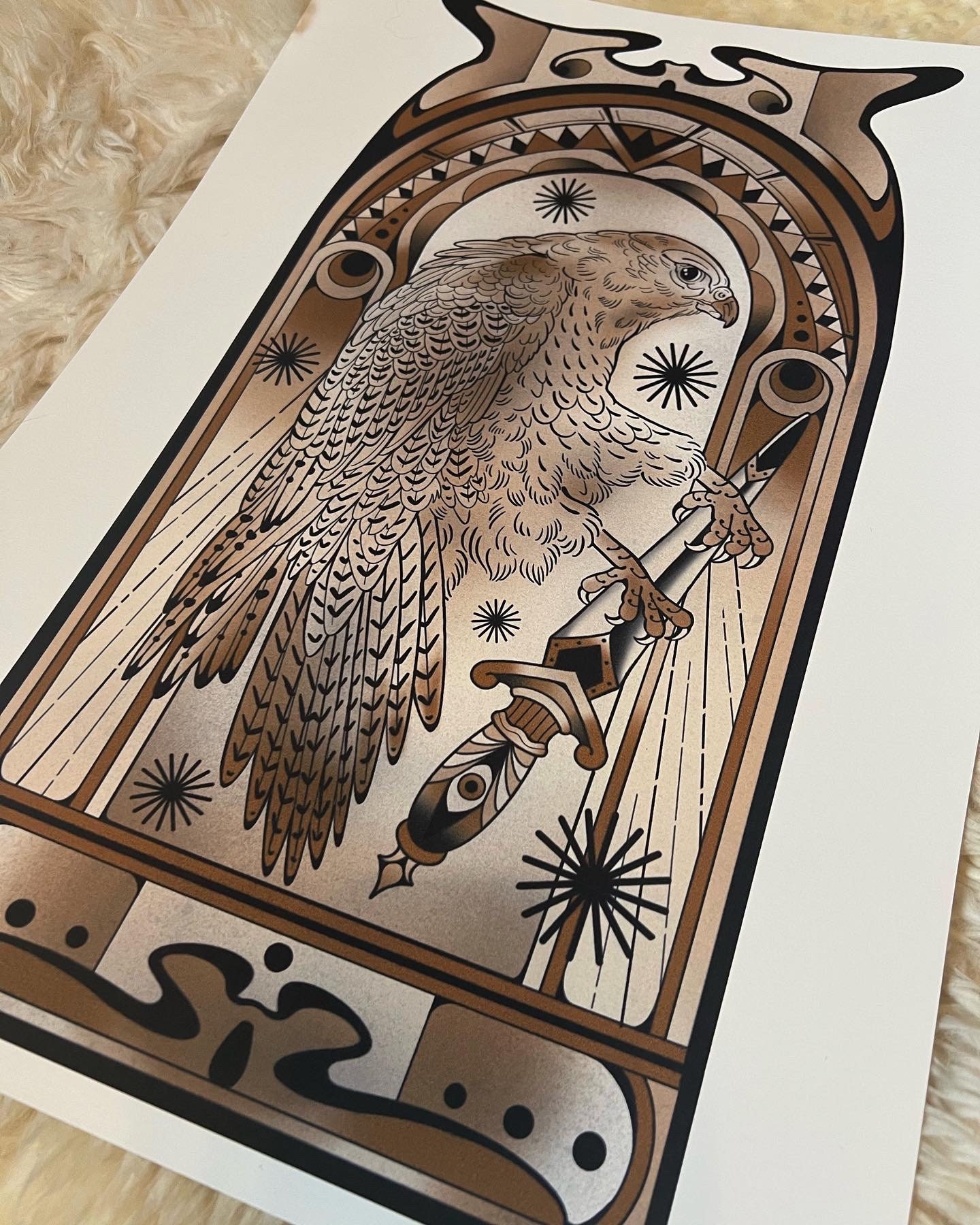 Limited Edition, Art Print, Art Nouveau, Jugendstil, Neotraditional, Tattoo, Art Print, Falcon ...