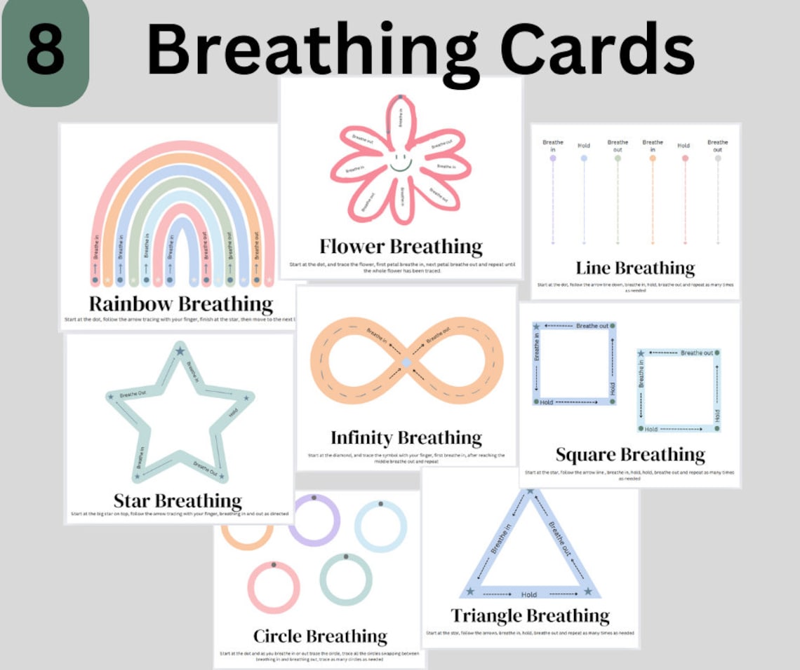 Mindfulness Breathing Cards for Kids Tracing Breathing Activity Cards ...