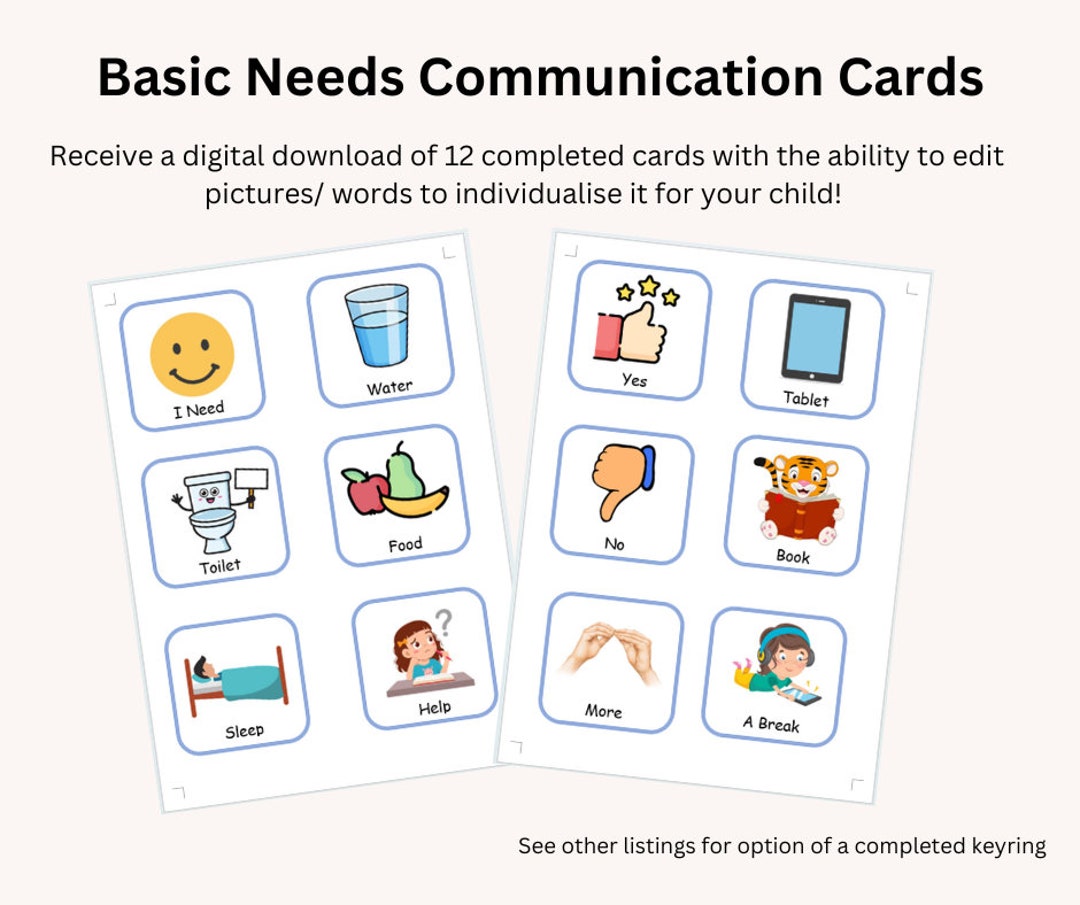 Basic Needs Communication Cards Digital Download (editable) - Etsy