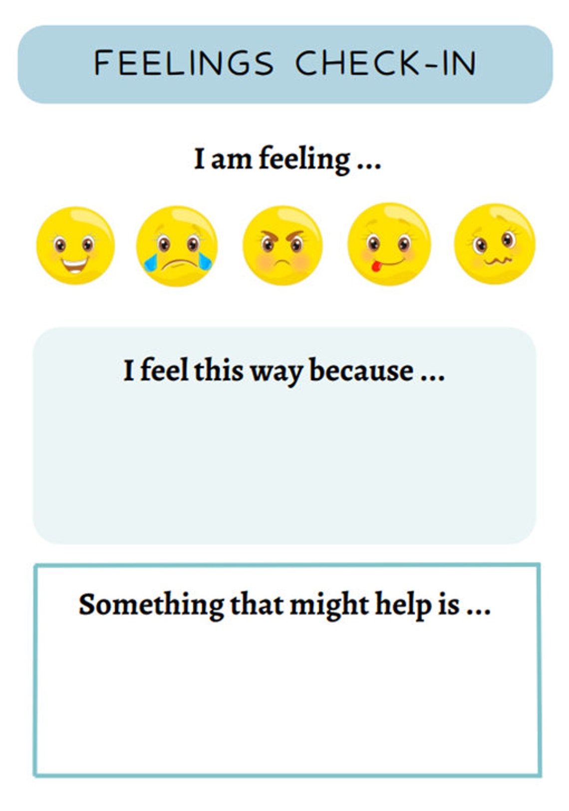 Feelings Check-in/ Emotional Regulation/ Childrens Feelings / Worksheet ...
