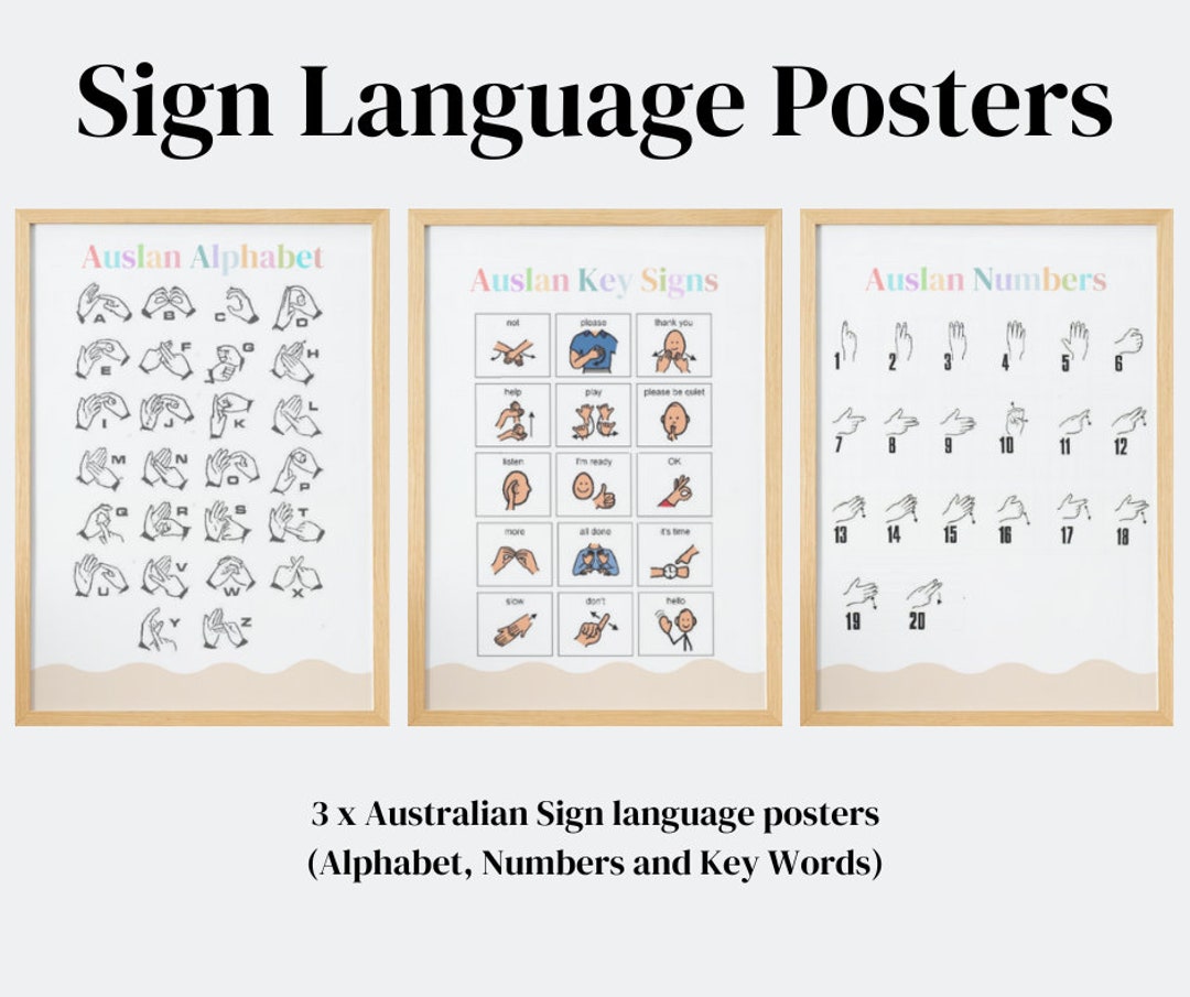 Sign Language Posters/ Cards - Sign Language Alphabet, Numbers and Key ...