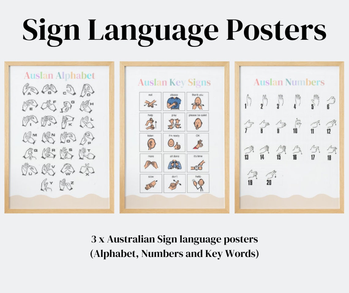 Sign Language Posters/ Cards - Sign Language Alphabet, Numbers and Key ...