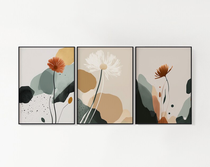 Boho Flower Wall Art Gallery Wall Set Modern Digital Prints - Etsy