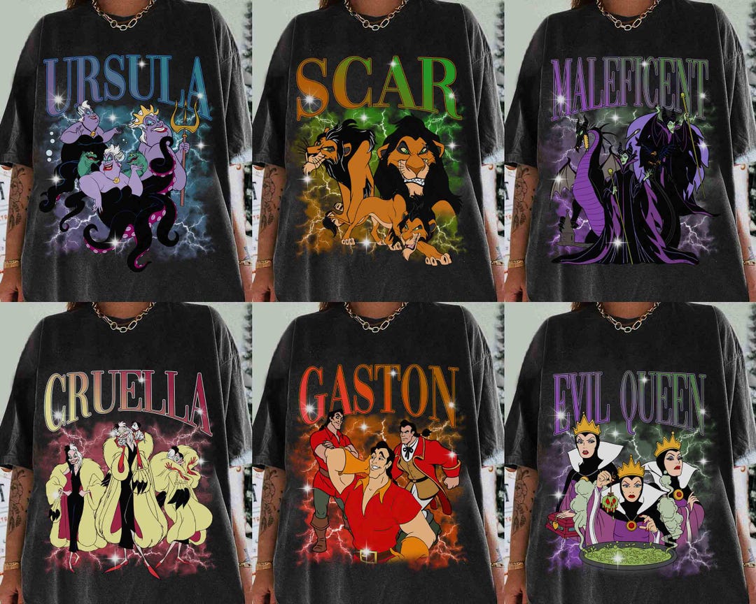 Disney Villains Characters Group Bootleg Retro Shirt, Evil Queen Hades ...
