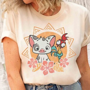 Disney Cute Moana Pua Pig and Hei Hei Floral Portrait Retro Shirt ...