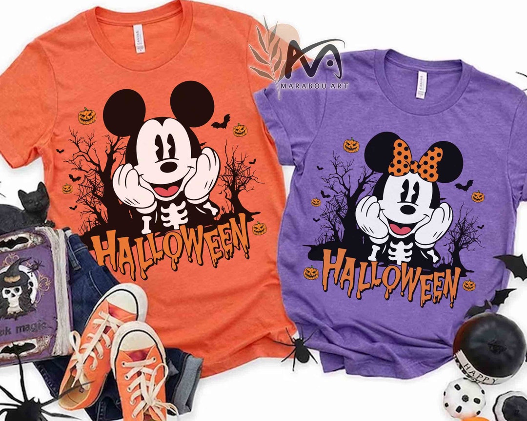 Disney Mickey and Minnie Skeleton Halloween Couple T-shirt, Mickey's ...