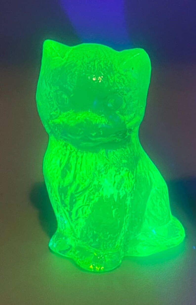 Vaseline Glass Selenium Uranium Glow Cat Figurines Choose From Blue ...