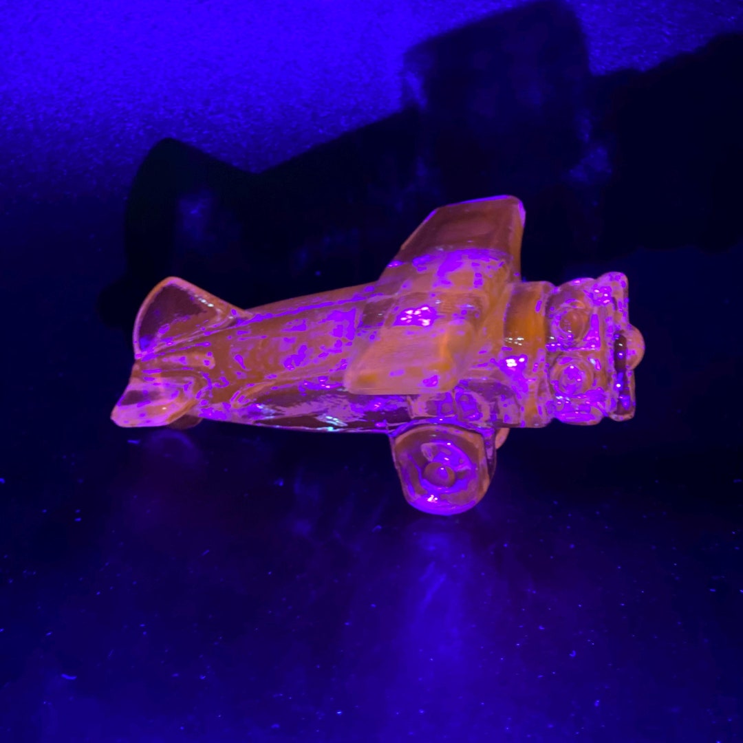 Blue Vaseline Glass Selenium Pink UV Glow Airplane - Etsy