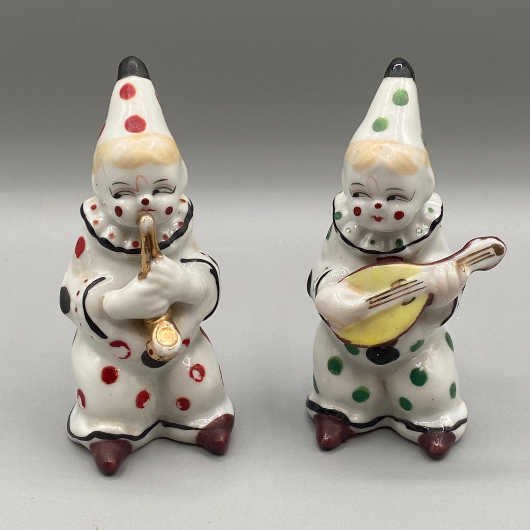 Vintage Japan Polka Dot Clown Figurines Playing Instruments Saxophone ...