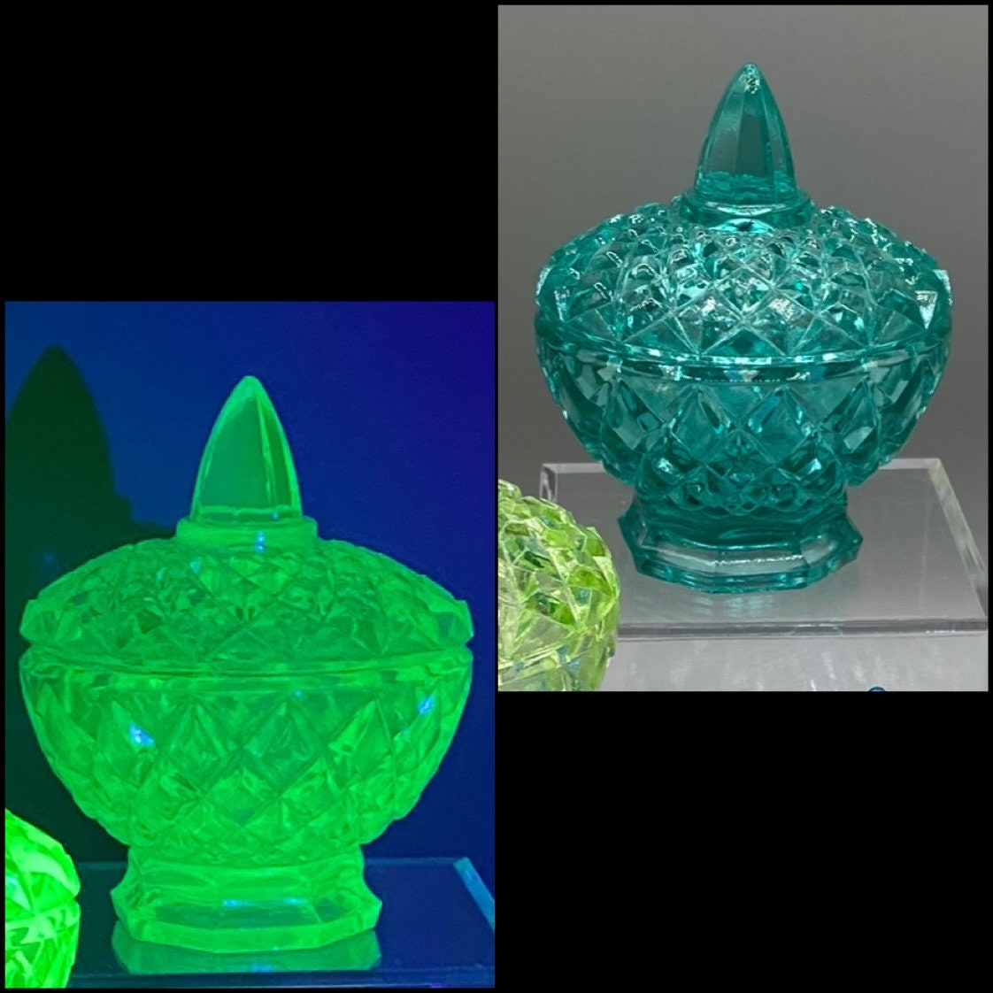 Vaseline Selenium or Uranium Glow Glass Candy Dish Trinket Box Choose ...
