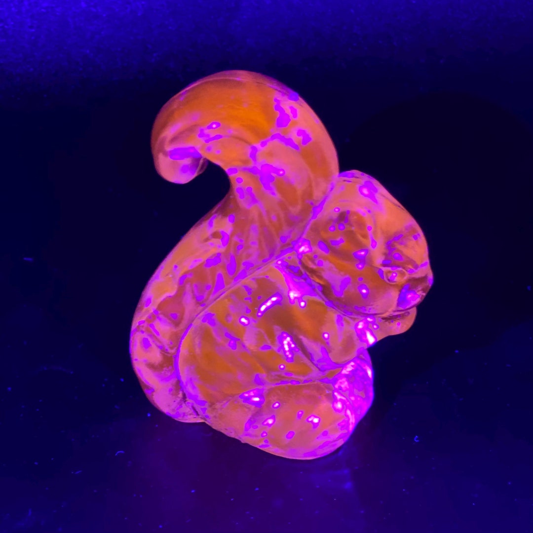 Blue Vaseline Glass Selenium Pink UV Glow Squirrel Figurine - Etsy