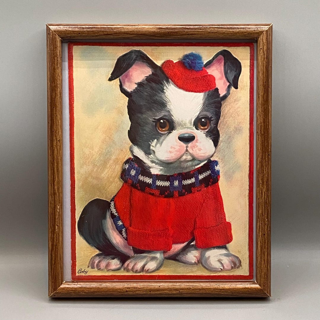 Vintage Coby Greeting Card Framed Print Kitsch Scottish Boston Terrior ...