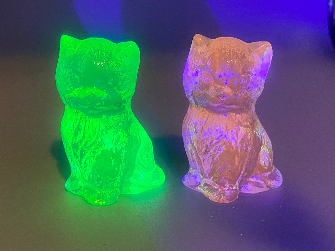 Vaseline Glass Selenium Uranium Glow Cat Figurines Choose From Blue ...