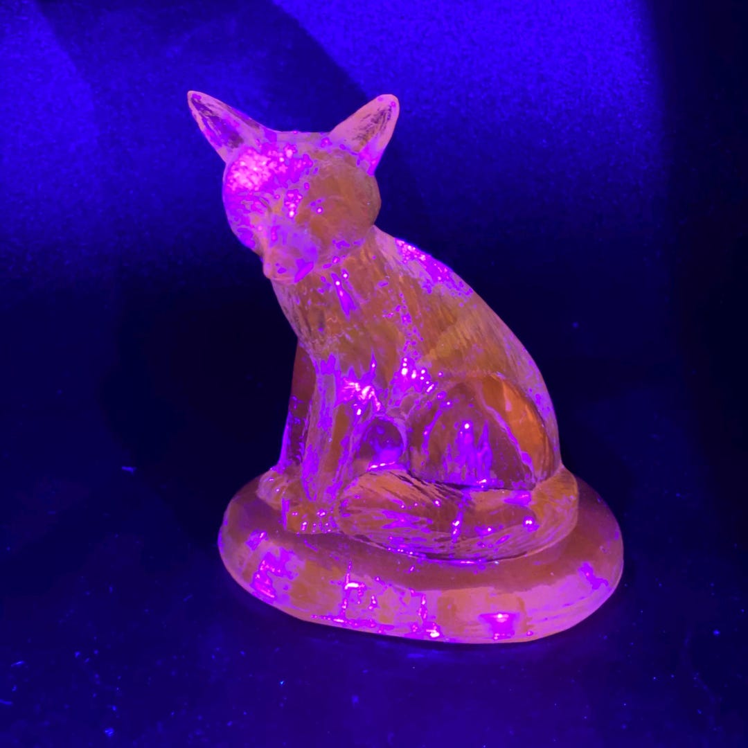 Blue Vaseline Glass Selenium Pink UV Glow Fox Figurine - Etsy