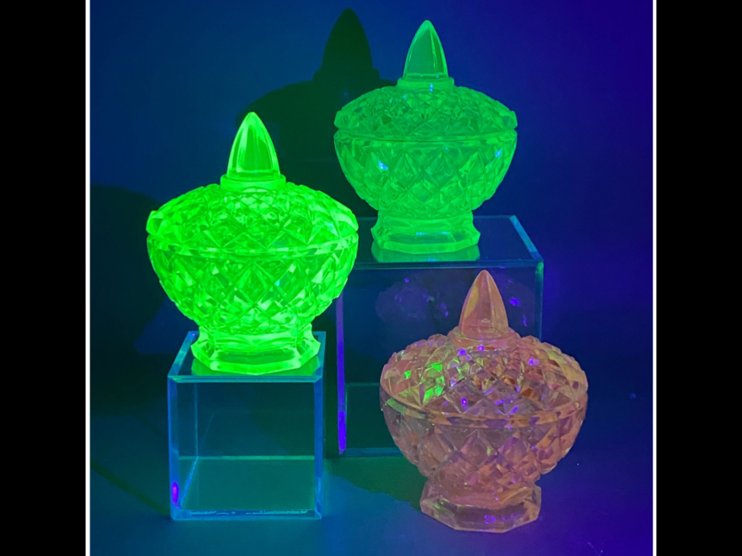 Vaseline Selenium or Uranium Glow Glass Candy Dish Trinket Box Choose ...
