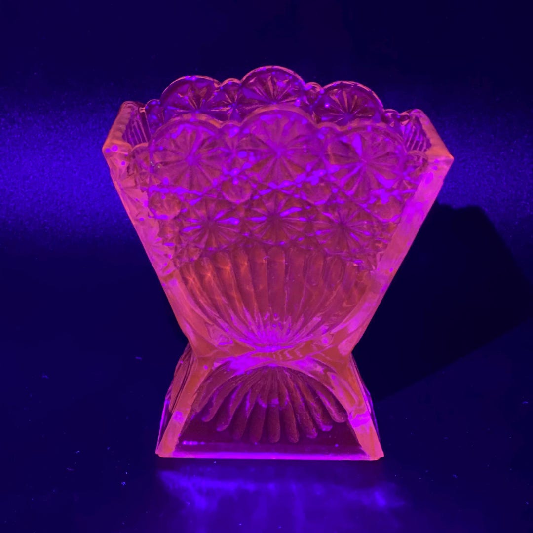 Blue Vaseline Glass Selenium Pink UV Glow Daisy and Button Fan Vase - Etsy