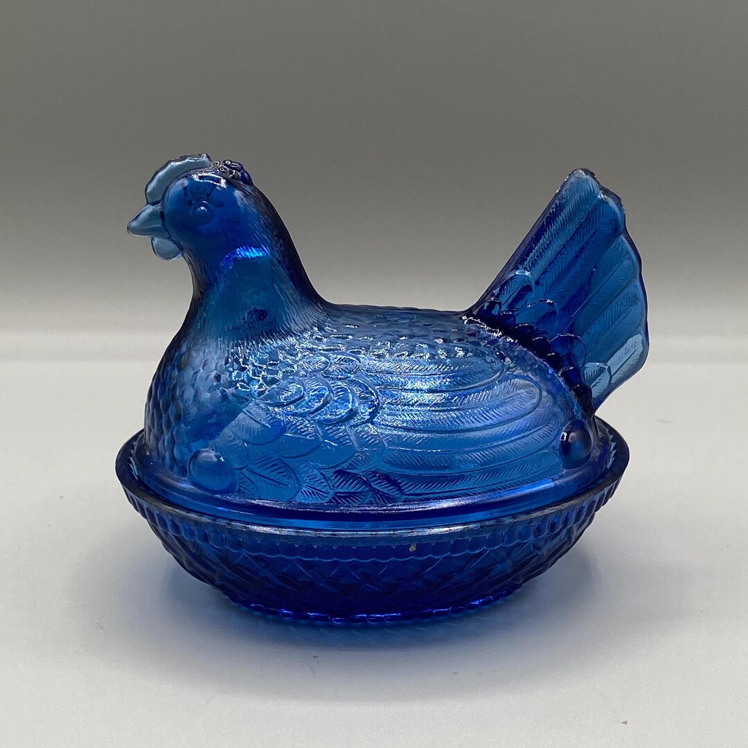 Vintage Imperial Glass Cobalt Blue Hen on Nest Lidded Candy Dish ...