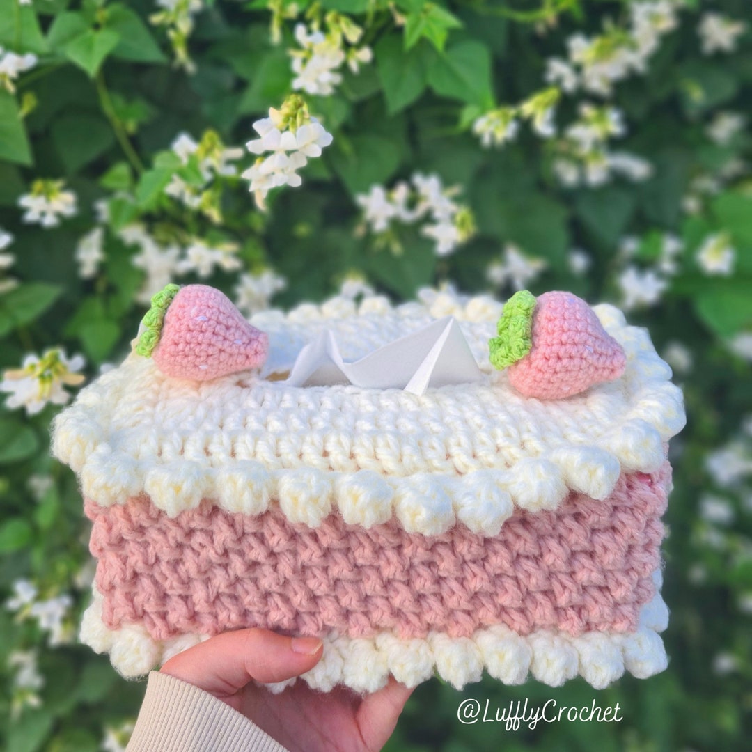Crochet Strawberry Cake Tissue Box Cover Pattern, Crochet Tissue Box ...